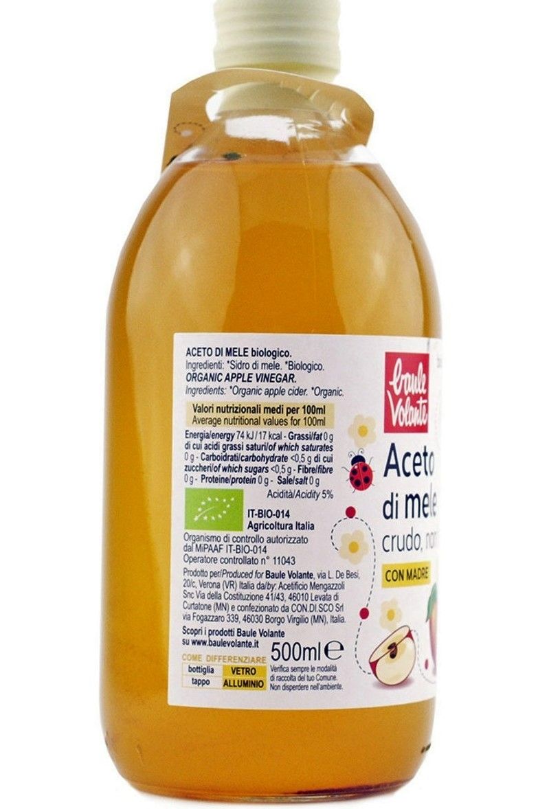 Otet bio de mere, crud, nefiltrat, Baule Volante 500ml | Biomania.ro