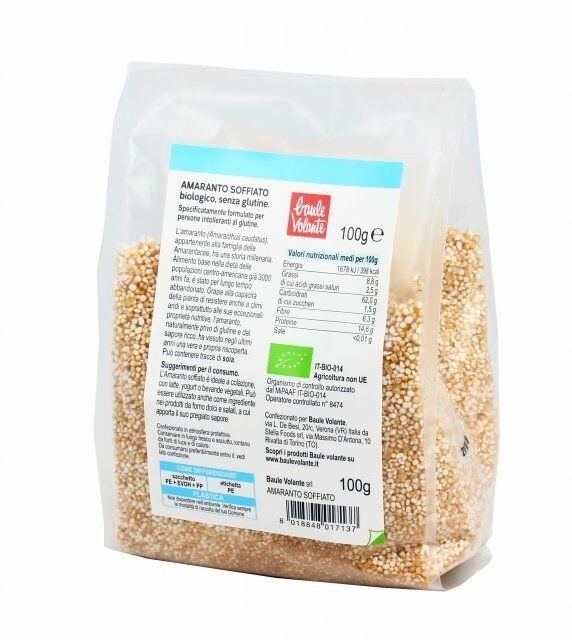 Amarant bio expandat, fara gluten, Baule Volante 100g | Biomania.ro