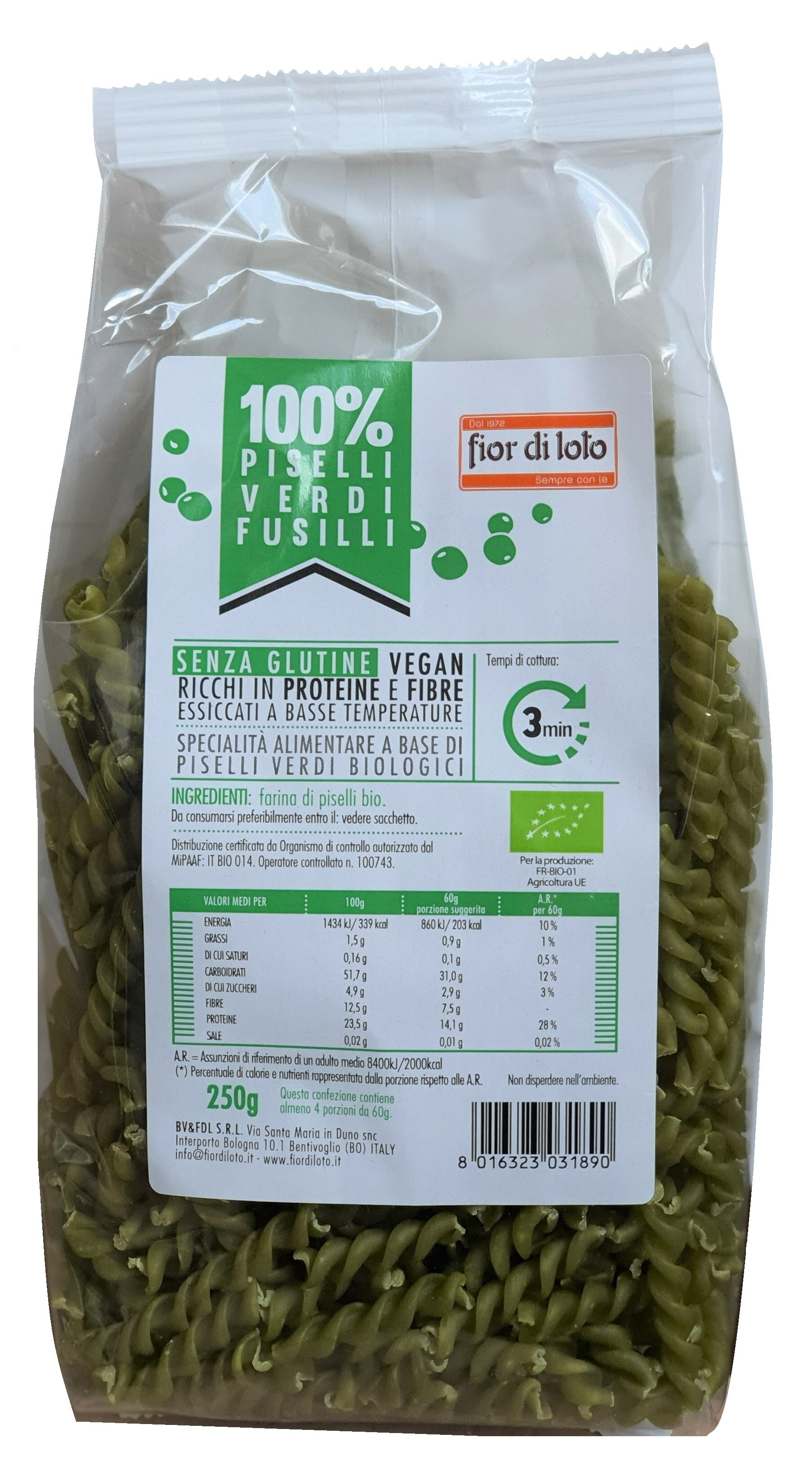 Paste bio Fusilli din mazare fara gluten, Fior di Loto 250g | Biomania.ro