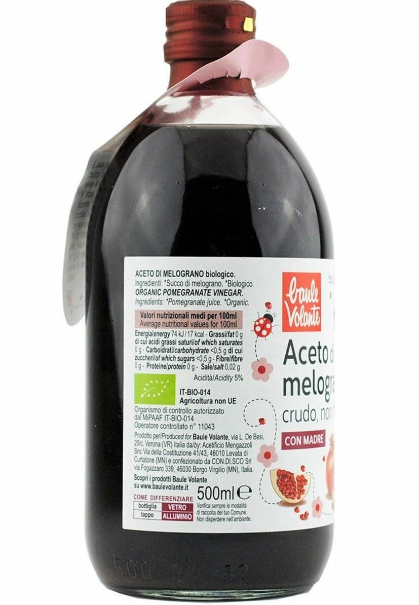Otet bio de rodie, crud, nefiltrat Baule Volante 500ml | Biomania.ro