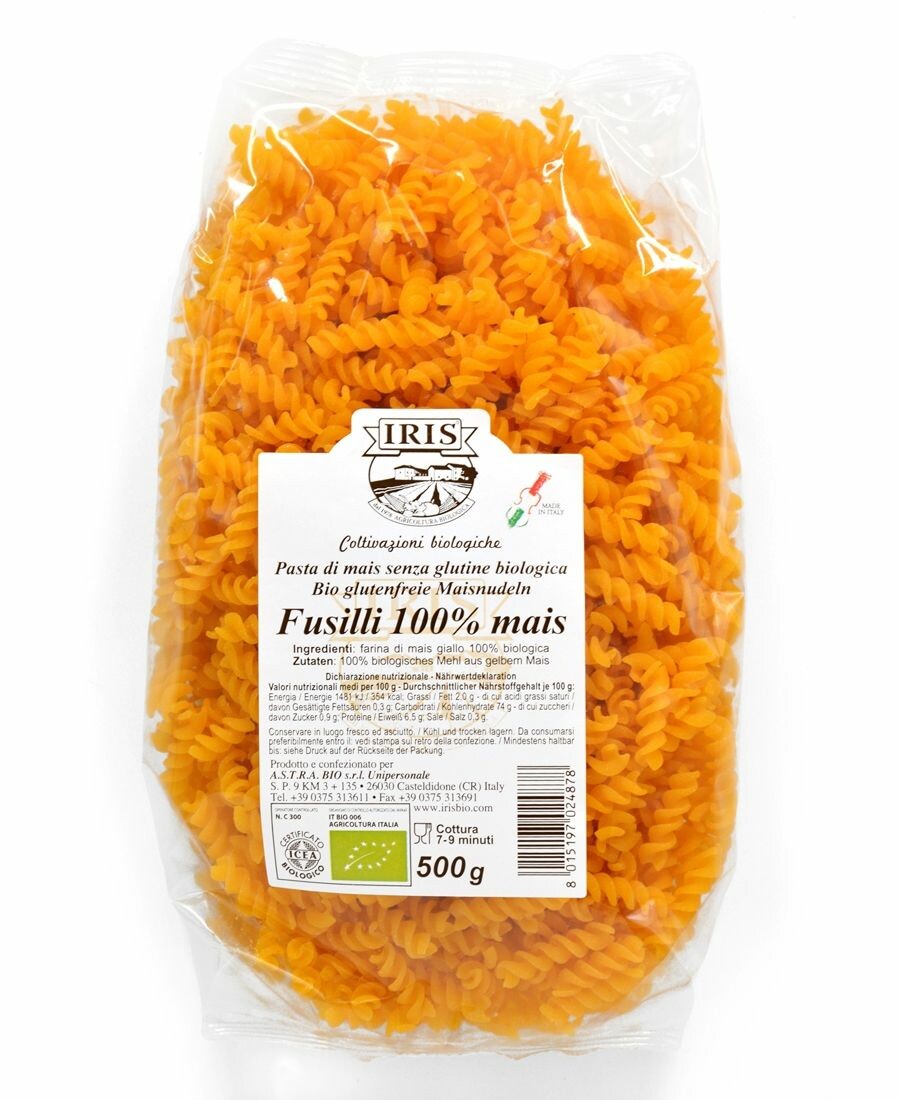 Paste bio Fusilli din porumb 100%, fara gluten, Iris 500g. | Biomania.ro